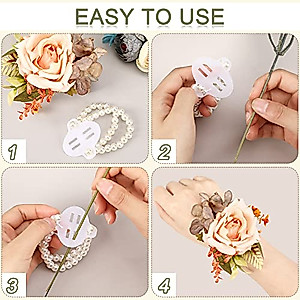 BOARDFEB Corsage Wristlet Band 16 Pcs Elastic Pearl Bracelet Wrist Corsage Bracelets DIY Flower Bracelet with Storage Box for Bride Prom Accessories Wedding Party Decorations
