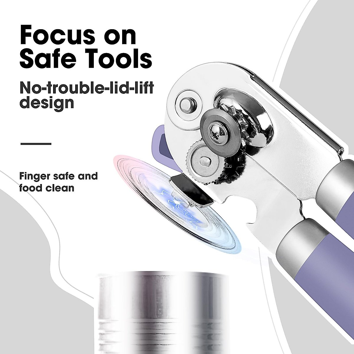 Can Opener Manual, Can Opener with Magnet, Hand Can Opener with Sharp Blade Smooth Edge, Handheld Can Openers with Big Effort-Saving Knob, Can Opener with Multifunctional Bottles Opener, Purple