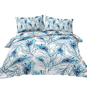BlessLiving Peacock Feather Bedding Elegant Chic Peacock Duvet Cover Set 3 Piece Vintage Peacocky Feather Teal Watercolor Bed Set (Queen)