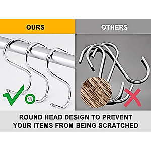 yeavs 40 Pack S Hooks, Round Heavy Duty Stainless Steel Hanging S Shaped Hooks for Home Kitchen Office Bathroom Closet, Silver (40, Medium)