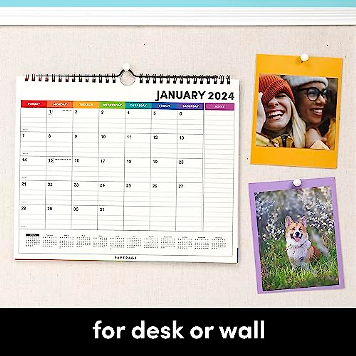 PAPERAGE Calendar 2024-12 Month (Black & White), Minimalist Wall and Desk Calendar with Monthly Views and Yearly Plans – Small (9 in x 11 in)