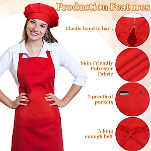 SATINIOR Apron Chef Hat Set Adult Apron with Pockets Adjustable Chef Hat and Apron Set Women Men Chef Hat Costume for Cooking (Stylish Colors,12 Sets)