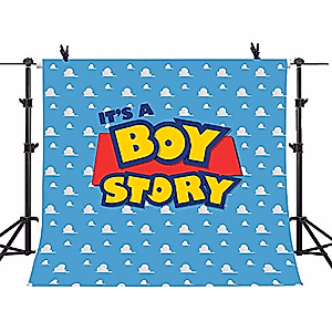Art Studio It's a Boy Story Backdrop Birthday Party Theme Photo Background Blue Sky White Clouds Photography Backdrops Baby Shower Kids Hero Photo Booth Studio Props Vinyl 6x6ft
