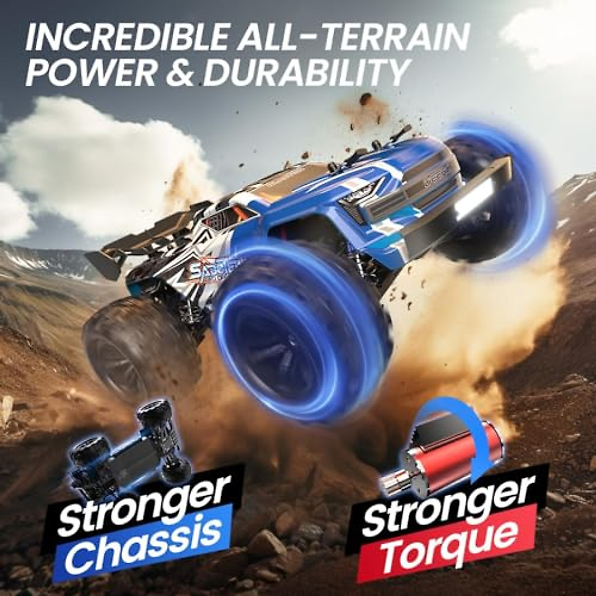DEERC Fast Brushless RC Car for Adults, Max 42mph with 3S(not included), 1:16 4x4 High Speed RC Truck with 2 Lipo Batteries,All Terrains RC Monster Truck, Off Road Electric Vehicle Gift