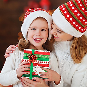 12 Pieces Christmas Gift Card Holder Boxes Set, Small Boxes for Christmas Presents with 12 Pieces Red Wrapping Bows,Colorful Christmas Boxes for Christmas Day Holidays Kids