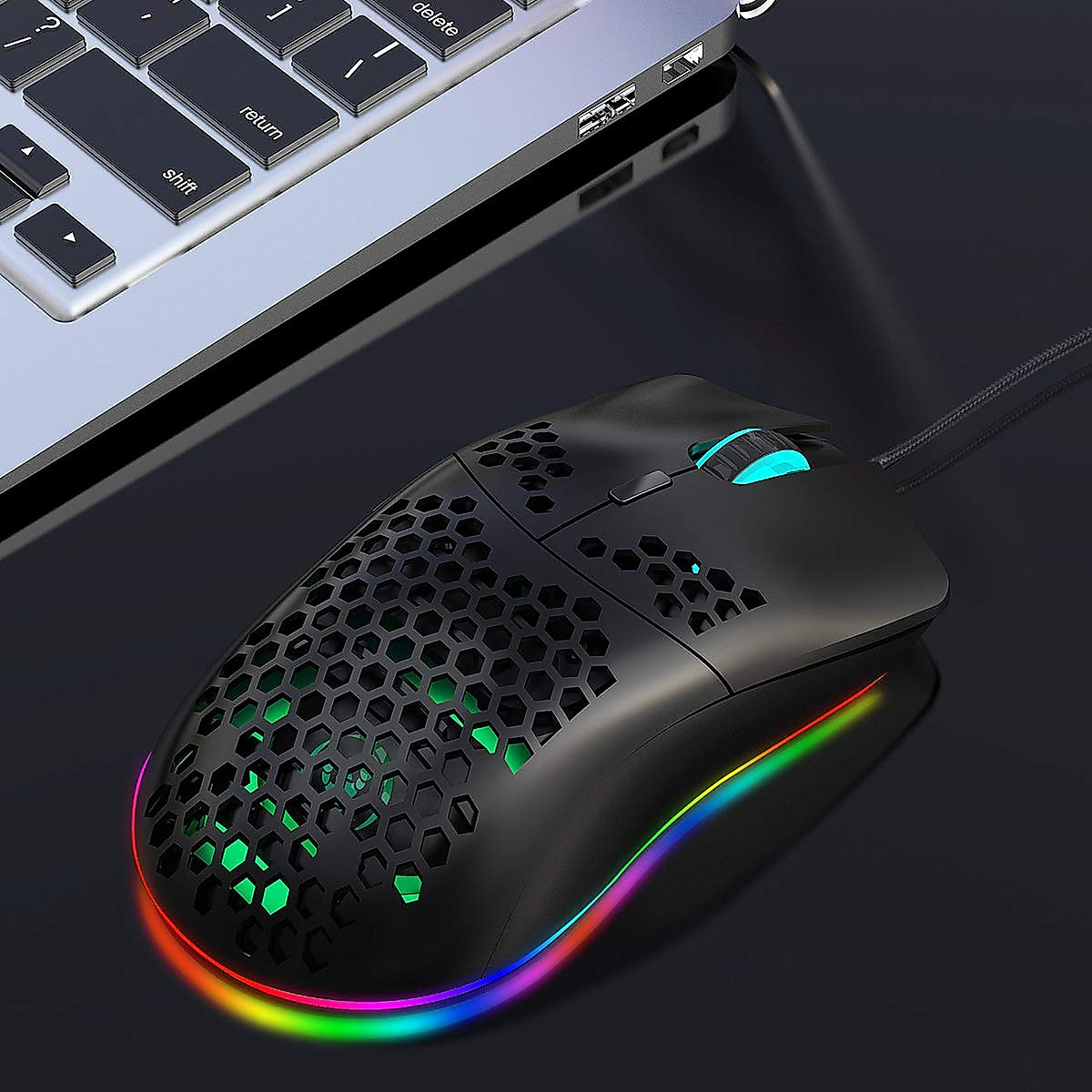 Esenlong Wired Gaming Mouse Macro Programming Mouse 6400DPI Ergonomic USB Computer Mice RGB Laptop PC Gaming Mouse for PC Laptop Desktop (6- Key) for E- Sport Game, Daily Office Work, Home use.