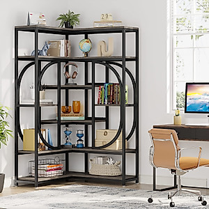 Tribesigns 7-Shelf Corner Bookshelf, Large Modern Corner Bookcase, Tall L-Shaped Corner Shelf Stand Display Rack with Storage, Metal Frame for Living Room Home Office (Grey)