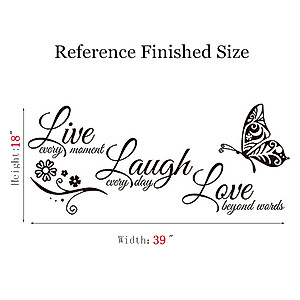 Live Love Laugh Set 3 Wall Sticker Motivational Wall Decals,Family Inspirational Wall Stickers Quotes(18x39, Black)