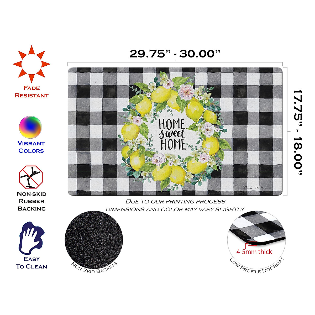 Toland Home Garden 800533 Lemon Wreath Summer Door Mat 18x30 Inch Sunshine Outdoor Doormat for Entryway Indoor Entrance