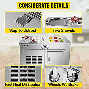 VEVOR Fried Ice Cream Roll Machine, Single Pan Commercial Ice Roll Maker, Stainless Steel Fried Ice Cream Roll Maker w/Refrigerated Cabinet & 6 Boxes, Roll Ice Cream Machine for Bar Cafe Dessert Shop