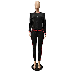 Casual Long Sleeve Zip Up Jacket and Pants Sweatsuits Tracksuits 2 Pieces outfits for Ladies,Black,Tag XL/US(12-14)