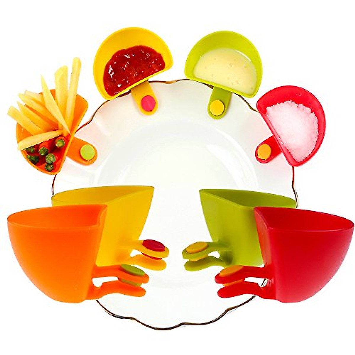 Luck Love Dip Clip Bowl Holder(Set of 8), Colorful Table Bowls Clip-on Dip Holders, For Tomato, Sauce, Salt, Vinegar, Sugar, Spices - Dip Bowl Party Ware