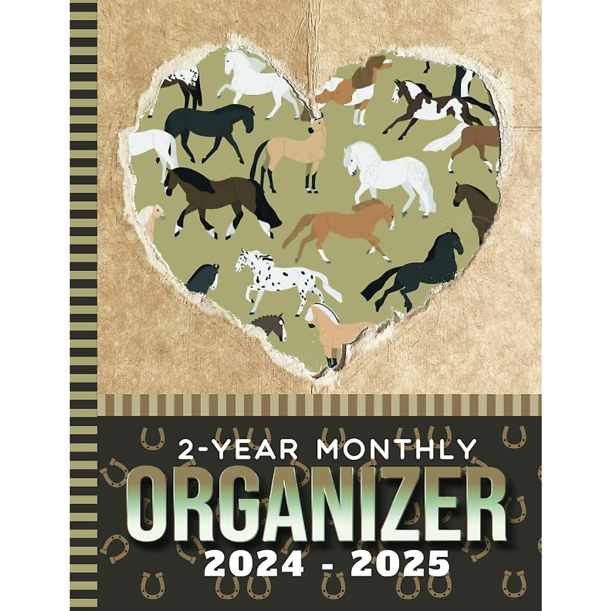 2-Year Monthly Organizer 2024-2025: 8.5x11 Large Dated Monthly Schedule With 100 Blank College-Ruled Paper Combo / 24-Month Life Organizing Gift / Colorful Horse Pattern Heart - Farm Animal Art Cover