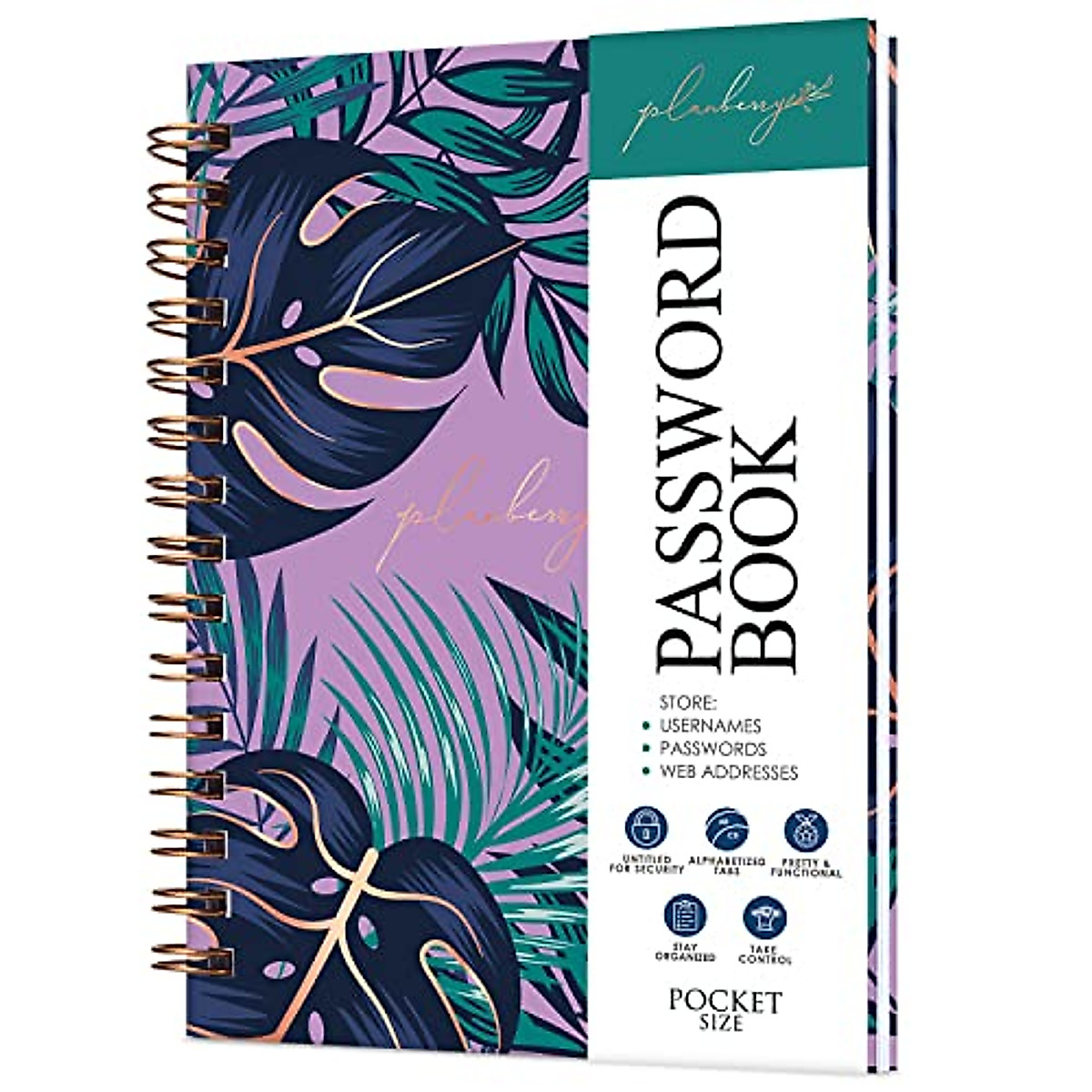 PLANBERRY Password Book – Internet Address Organizer with Alphabetical Tabs – Alphabetized Website & Computer Password Keeper – 4.4x5.5″, Softcover, Pocket Size Wild Purple)