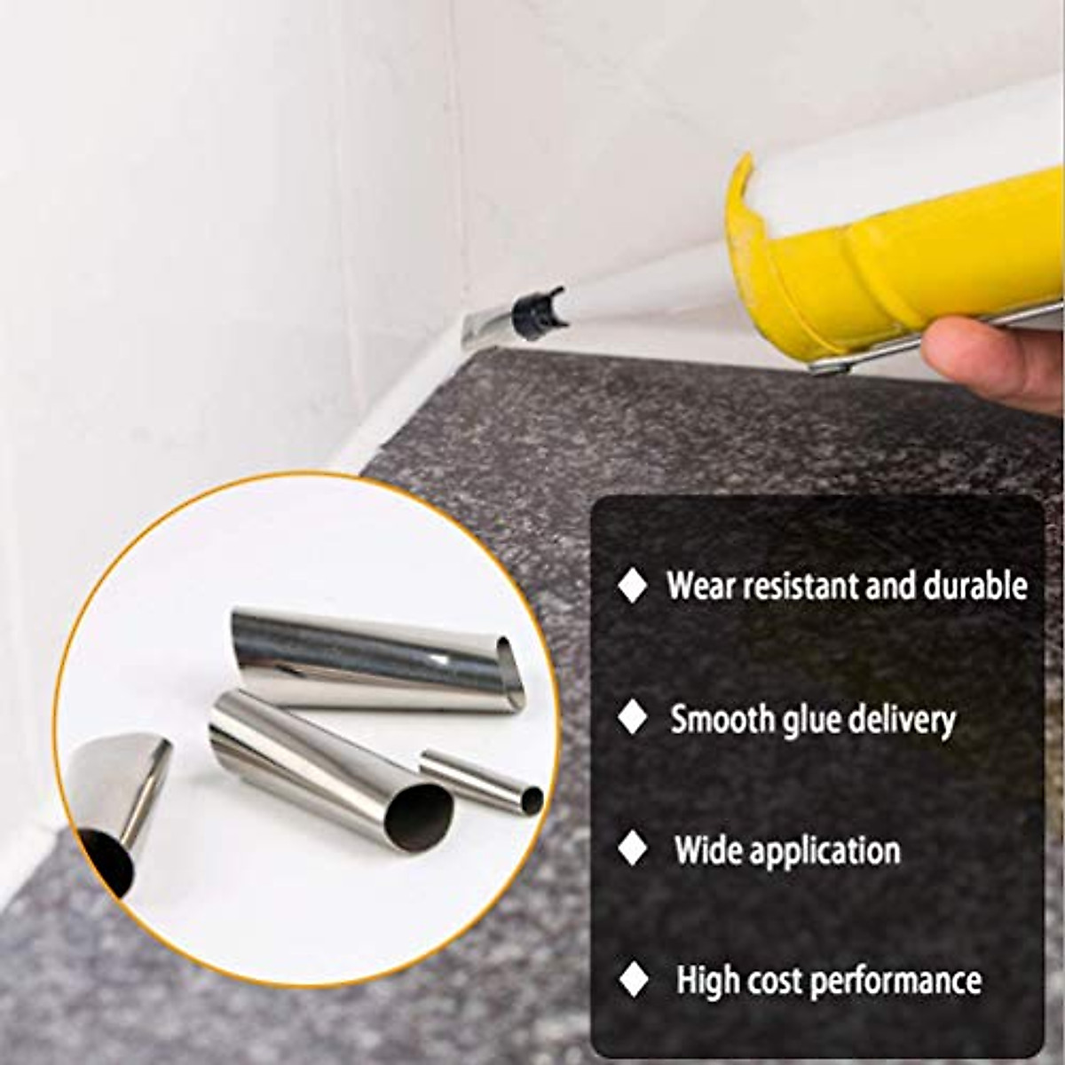 Caulking Nozzle Applicator,14 PCS Caulking Nozzle Stainless Steel Sealant Kit Perfect Caulking Finishing Nozzle Applicator Reusable Filling Operation Tool for Kitchen and Bathroom