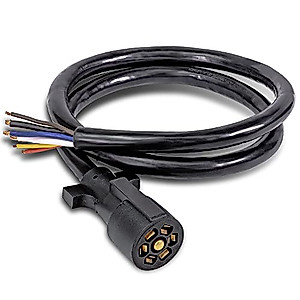 8ft 7-Way Trailer Plug Cord Wiring Harness [7-Pin Trailer Wire Cable] [Brake & Light Control] [10-14AWG] 7 Prong Trailer Light Cord Wiring Connector for RV