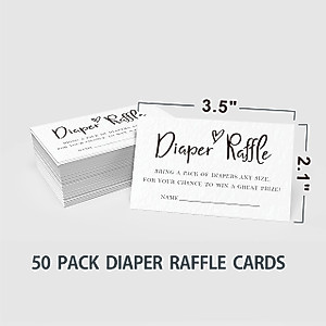 JCVUK Baby Shower Games, 1 Diaper Raffle Standing Sign with 50 Diaper Raffle Tickets, Hello Baby, Modern Minimalist Theme Gender Reveal Party Decorations and Supplies For Boys or Girls(LBLK-A09)