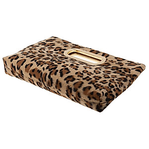 Leopard Print Faux Fur Top Handle Clutch, Mustard