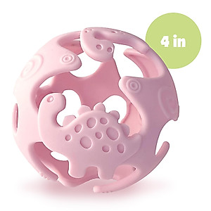 Dinosaur Baby Teething Toys, Textured Sensory Toys for Babies, Lightweight Soft Baby Sensory Toys, BPA-Free Silicone Infant Teething Toys, 0-18 Months, Teething Baby, Easy to Clean - Peach Pink