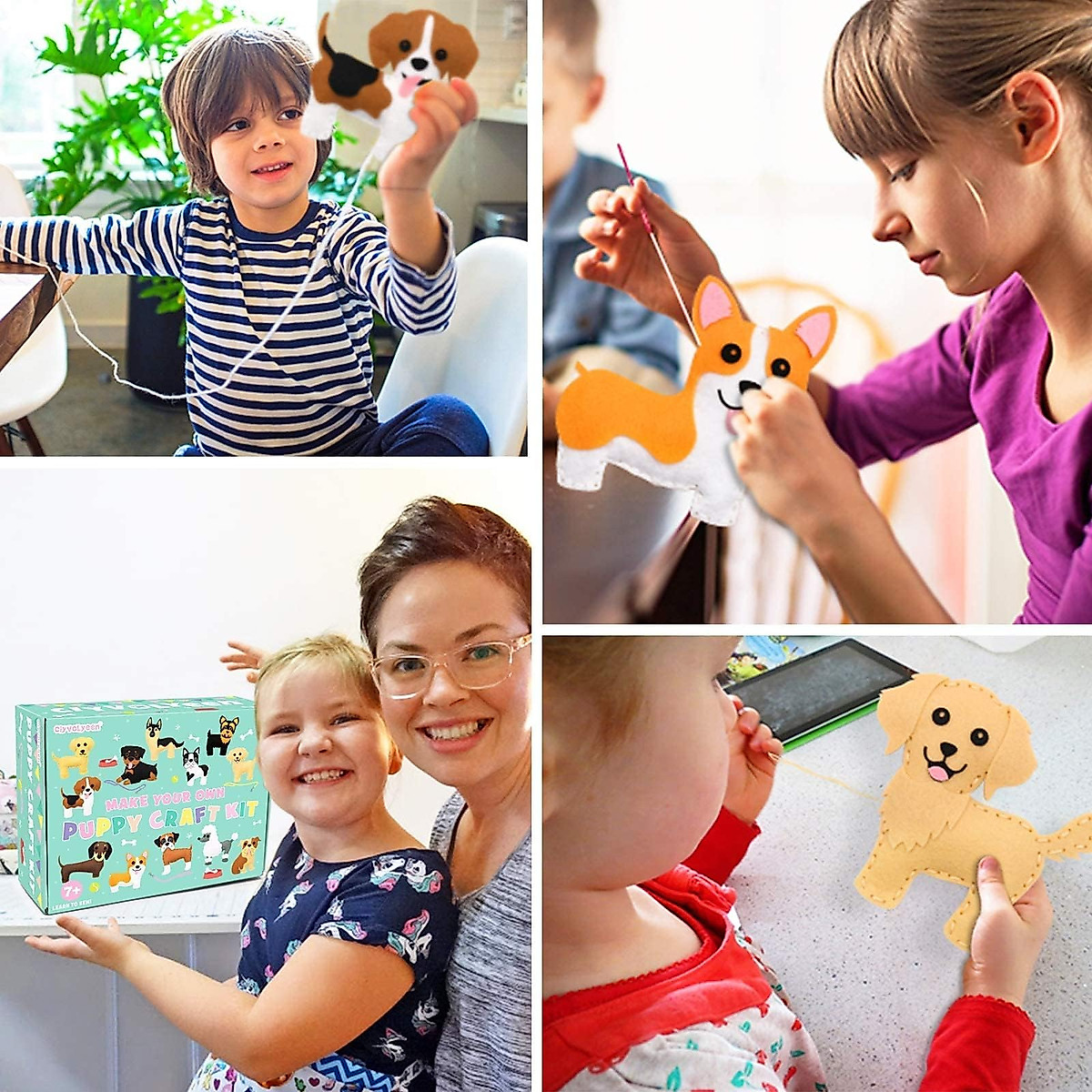 CiyvoLyeen Puppy Craft Kit Kids DIY Crafting and Sewing Set Dog Stuffed Animal Felt Plushie for Girls and Boys Educational Beginners Sewing Set Sewing Kits for Kids Age 8 9 10 11 12