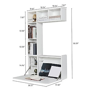 YUSING Floating Desk, Wall Mounted Table, Multifunctional Fold Down Wall Mounted Laptop Computer Workstation with Storage Shelves(Large)