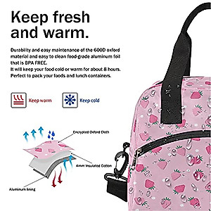 Strawberry Lunch Bag Lunch Tote Bag, Leakproof Insulated Cooler Bag, Fresh Fruit Pink Strawberry Lunch Box Water-resistant Thermal Lunch Bag, Lunch Bags for Women/Men/Picnic/Beach/Hiking/Work
