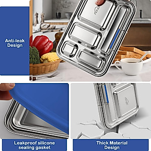 AOHEA Stainless Steel Bento Box Kids, Kids Metal Bento Lunch Box BPA Free Lunch Box Containers 304 Stainless Steel Bento Box for School and Office(Bule)