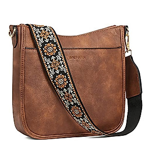 BOSTANTEN Crossbody Bags for Women Leather Handbags Hobo Shoulder Bags with Adjustable Colored Strap Brown