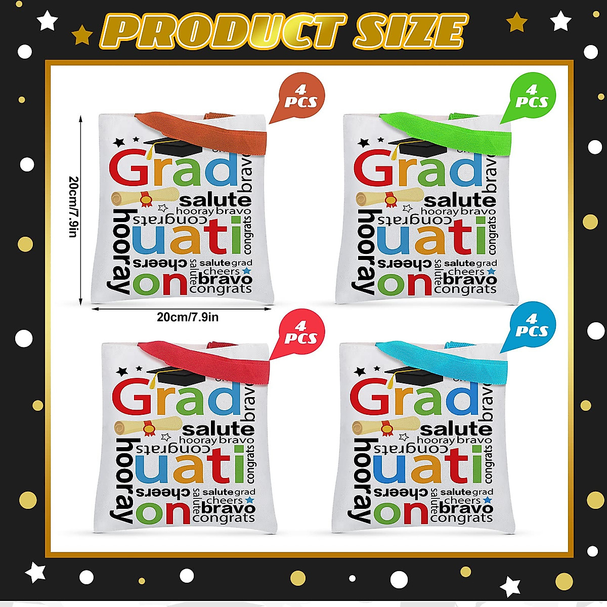 Cunno 16 Pcs Graduation Totes Bags for Preschool Kindergarten 2024 Graduation Party Favor Bags Canvas Tote Bags for School College Graduate Supplies