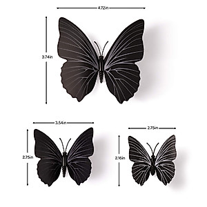 Amaonm® 60 Pcs 5 Packages Beautiful 3D Butterfly Wall Decals Removable DIY Home Decorations Art Decor Wall Stickers & Murals for Babys Bedroom Tv Background Living Room (Black)