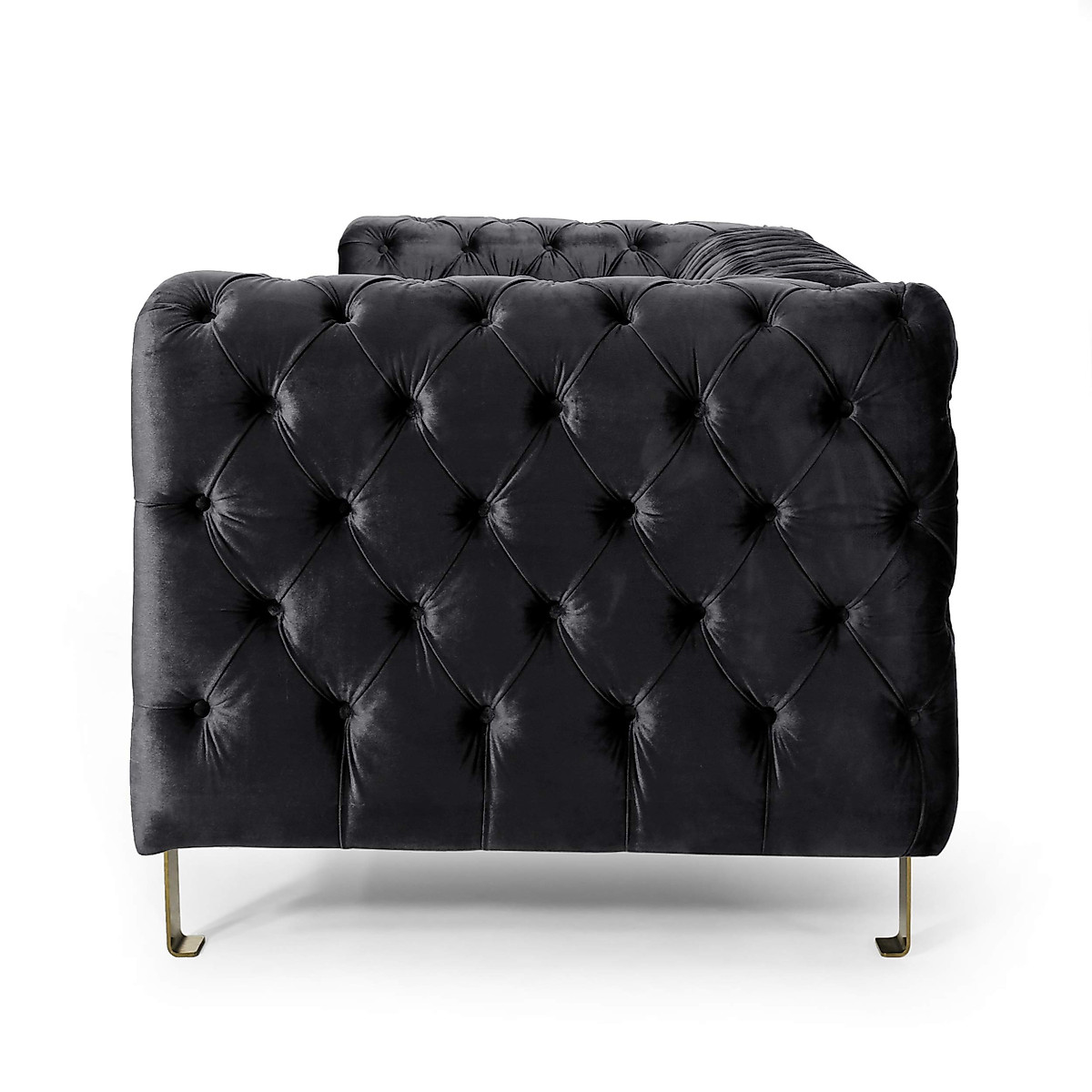 Yoglad Modern Tufted Velvet Sofa, 3-Seater Upholstered Couch with Metal Legs, Mid-Century Modern Velvet Accent Furniture for Living Room, Bedroom, or Apartment (83.75'' Black)