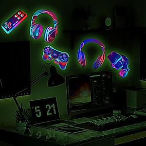 3D Glow in The Dark Game Wall Decor Decal Boy Gamer Wall Stickers Video Game Controller Wall Decor for Boys Room Kids Bedroom Home Playroom Decoration