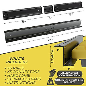 Amerito Overhead Garage Storage Rack for Tote Bins - Organization System for 3 Containers - Adjustable Ceiling Mount Rails - Supports Heavy-Duty 17/27 Gallon Bins - Alloy Steel (3 Sets)