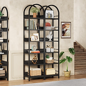 Tribesigns 6-Tier Open Bookshelf, 78.7" Tall Arched Bookcase Narrow Bookshelf with Metal Frame, Freestanding Corner Bookcase Display Shelves for Living Room, Home Office, Black