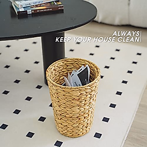 MANTEIV Waste Basket Woven - Water Hyacinth Storage Rustic Boho Decor Basket - Home Office Paper Wastebasket Garbage Container Bin for Living Room Bedroom Bathroom Kitchen Set