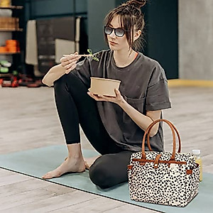 Lunch Bag Women Insulated Lunch Box Large Cooler Lunchbox Tote Bags Adult Reusable Boxes for Ladies Work Picnic School Beach (Cheetah-Apricot)
