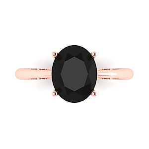 2.5ct Oval Cut Solitaire Genuine Natural Black Onyx Wedding Bridal Designer Anniversary Engagement Ring 14k Rose Gold 5.75