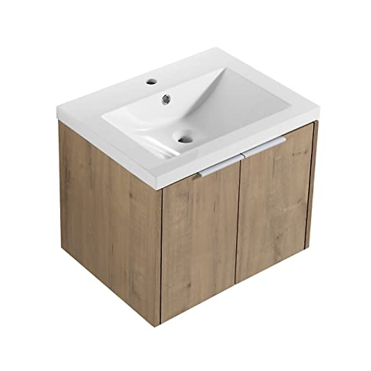 24-Inch Wall Mounted Bathroom Vanity with Sink Combo Modern Single Bathroom Vanity Set with Top Basin & Storage Cabinet Wood Hanging Bath Cabinet w/Resin Sink for Bathroom(Oak White-24'')