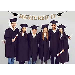 Pre-Strung Mastered It Banner - NO DIY - Gold Glitter Graduation Party Banner - Pre-Strung Garland on 10 ft Strand - Gold Grad Congrats Class of 2024 Party Decorations & Decor. Did we mention no DIY?