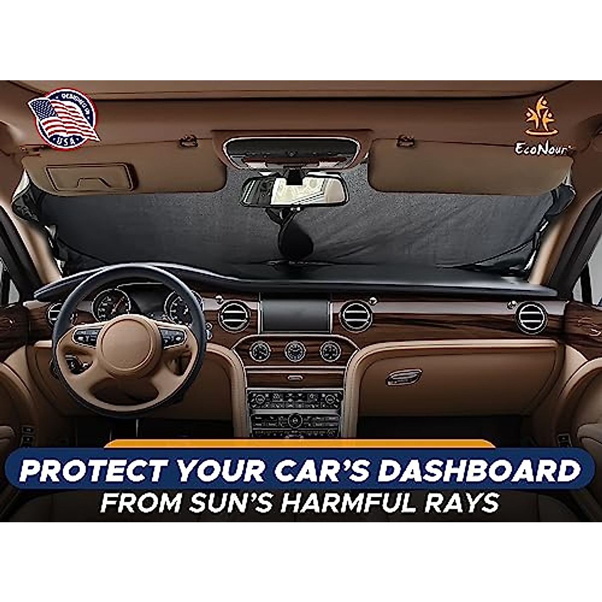EcoNour Foldable Car Windshield Sun Shade | Sun Shade for Car Windows Blocks UV Rays and Keeps The Heat Out | Foldable Essential Car Accessory for Enhanced Comfort | Large Plus (70 x 42 inches)