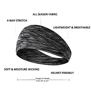 TERSE Moisture Wicking Headbands for Women - Non Slip Sweatbands for Workout, Sports, Yoga, Running, Athletic Hair Bands