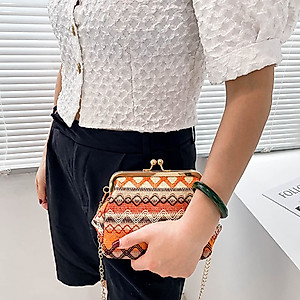 Aktudy Fashion Women Straw Woven Shoulder Bag Summer Beach Vacation Chain Lock Handbags Ladies Crossbody Messenger Bag