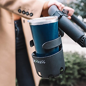 guzzie+Guss Universal Cup Holder for Strollers, Wheelchairs, Mobility Walkers, Bikes, Camping Chairs - Easy Installation - Anti-Slip Sleeve - Fits Wide Variety of Drink Containers - Black