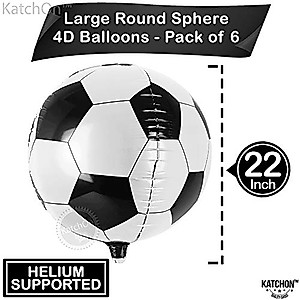 KatchOn, Huge 22 Inch Mylar Soccer Balloons - Pack of 6 Soccer Ball Balloons | 4D Soccer Balloon for Soccer Party Decorations | Soccer Foil Balloons, Soccer Birthday Decorations | Soccer Party Favors