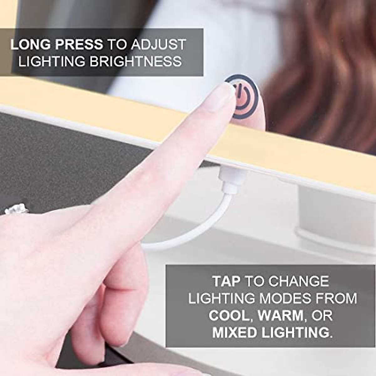 MIRRORVANA® X-Large Vanity Makeup Mirror with 44 LED Lights, 3 Color Lighting Modes, 10X 5X 3X Magnifying Panels, Dual Power Supply, 360° Rotation and Touch Screen Dimmer Switch on HD Glass (White)