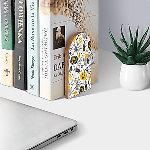 Halloween Black Pumpkin Yellow Autumn Book Ends Decorative Wood Bookends for Shelves Kids Room Desk Home Office Book Stoppers for Magazines,Books, DVDs, 1 Pair/2 Pieces(5x3.1 in)