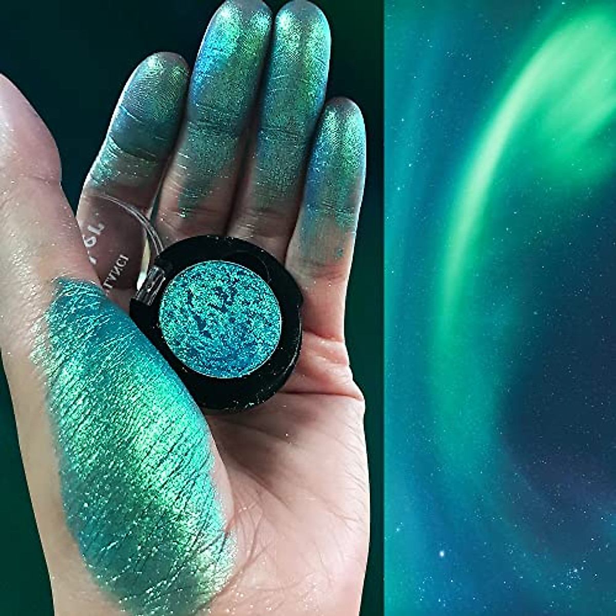 Afflano Single Green Eyeshadow Shimmery, Highly Pigmented Multichrome Eyeshadow Green, Color Changing Forest Green Glitter Eyeshadow, Holographic Chrome Eye Shadow for Green Eye Makeup