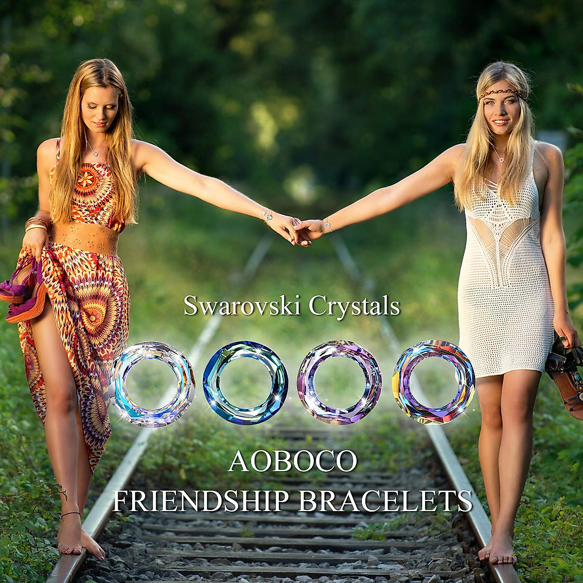 AOBOCO Sterling Silver Bracelet for Friends Female Womens Crystal Bracelet Gifts