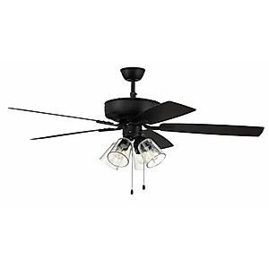 Craftmade P104FB5-52FBGW Pro Plus 52" Ceiling Fan with LED Lights & Pull Chain, 5 Reversible Flat Black/Greywood MDF Blades, Flat Black