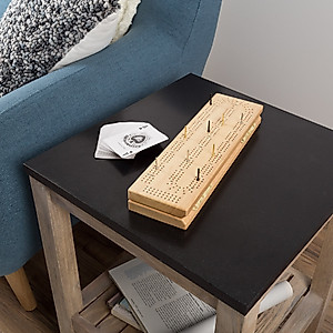 Hey! Play! Wood Cribbage Board Game Set- Complete Set With Playing Cards, Pegs, Wood Board and Storage Area for Adults and Kids, Boys and Girls by Hey! Play!